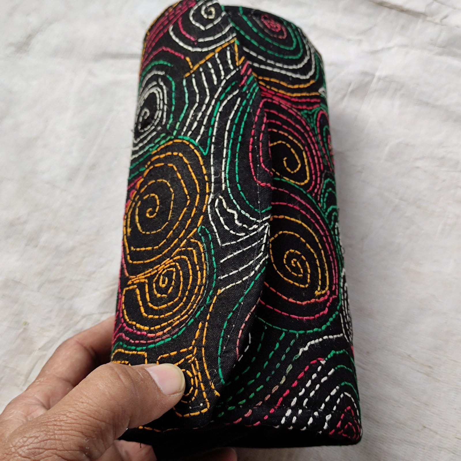 Hand purse black kantha stitch - Rahulda