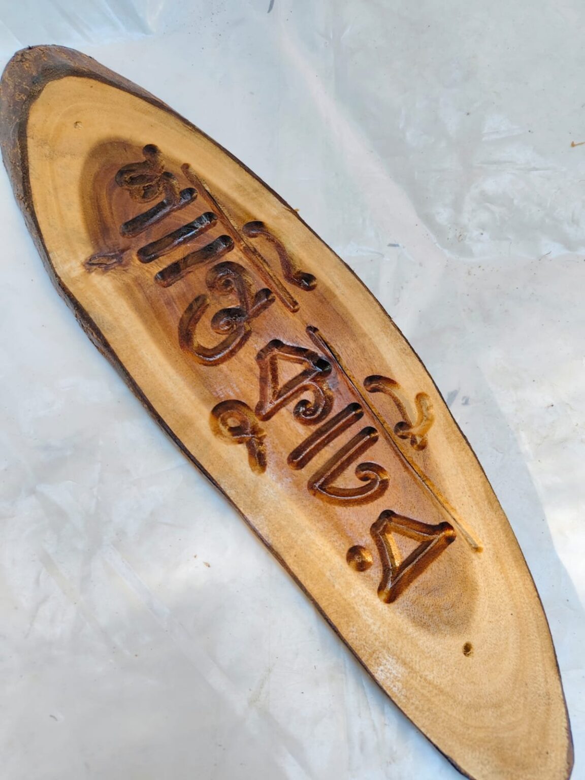 Wooden Carved Surname Name Plate (Sitting on a branch) - Rahulda