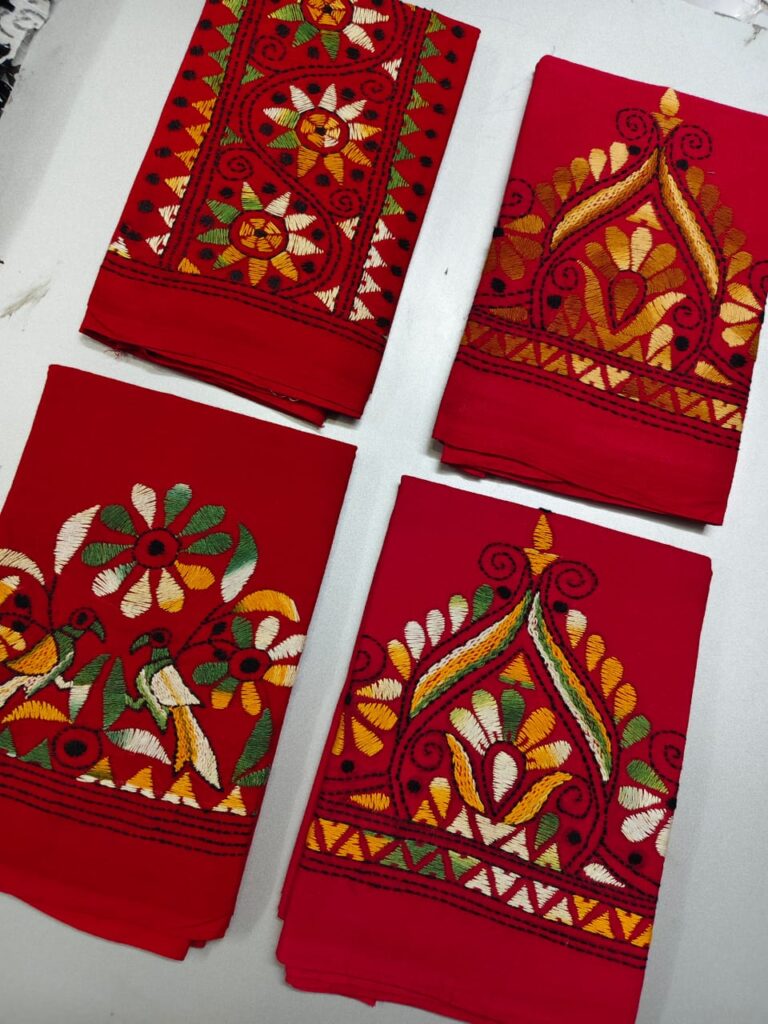 Bengal Kantha Work Blouses (red colour) 4PC - Rahulda