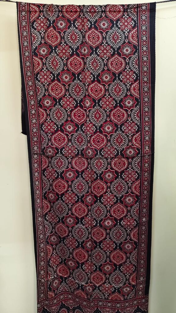 Ajrakh Mashru Modal Silk Stole – Black & Maroon Buta Pattern - Rahulda