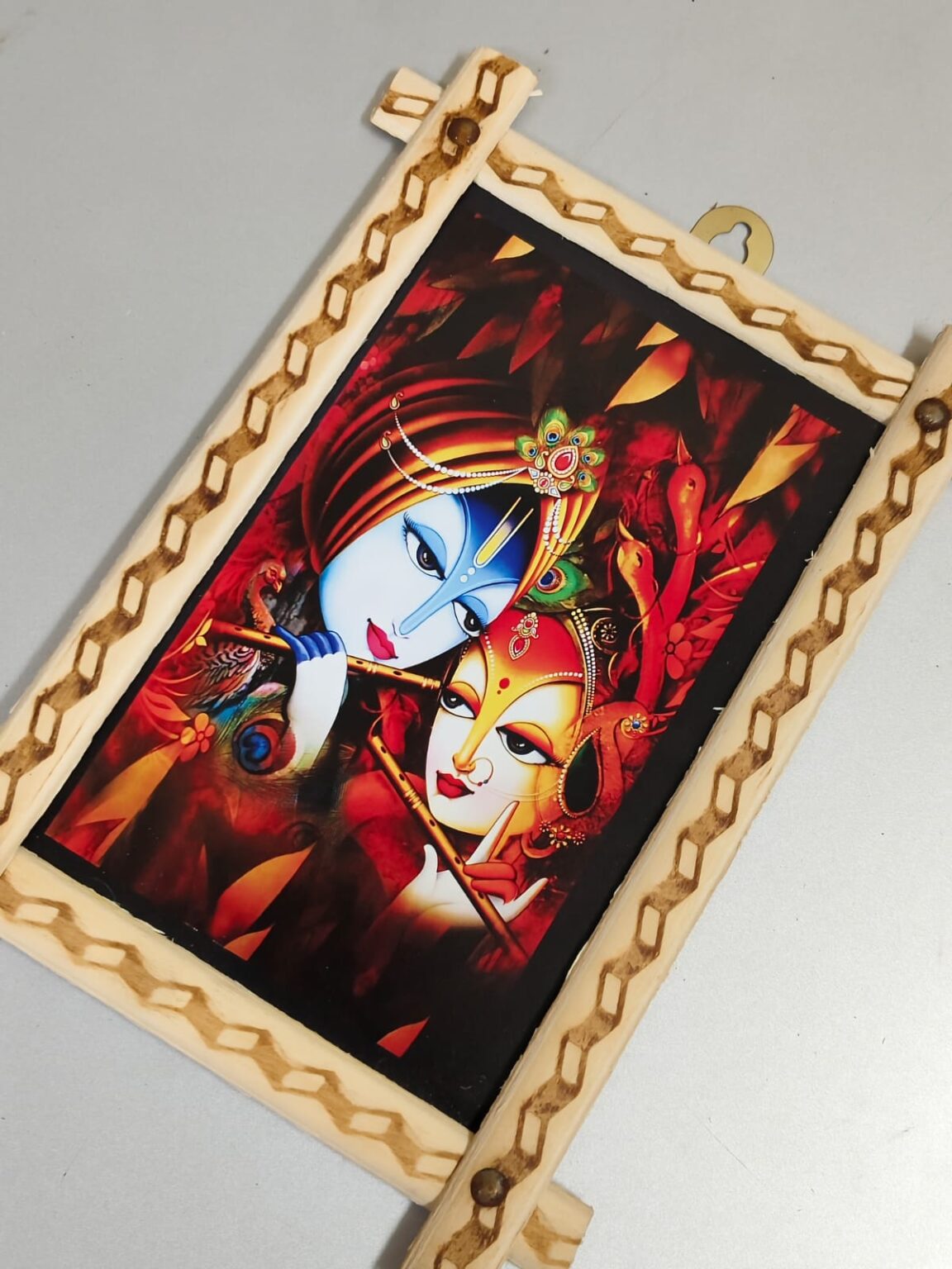 Divine Radha Krishna Abstract Wall Frame in Wooden Handcrafted Border ...