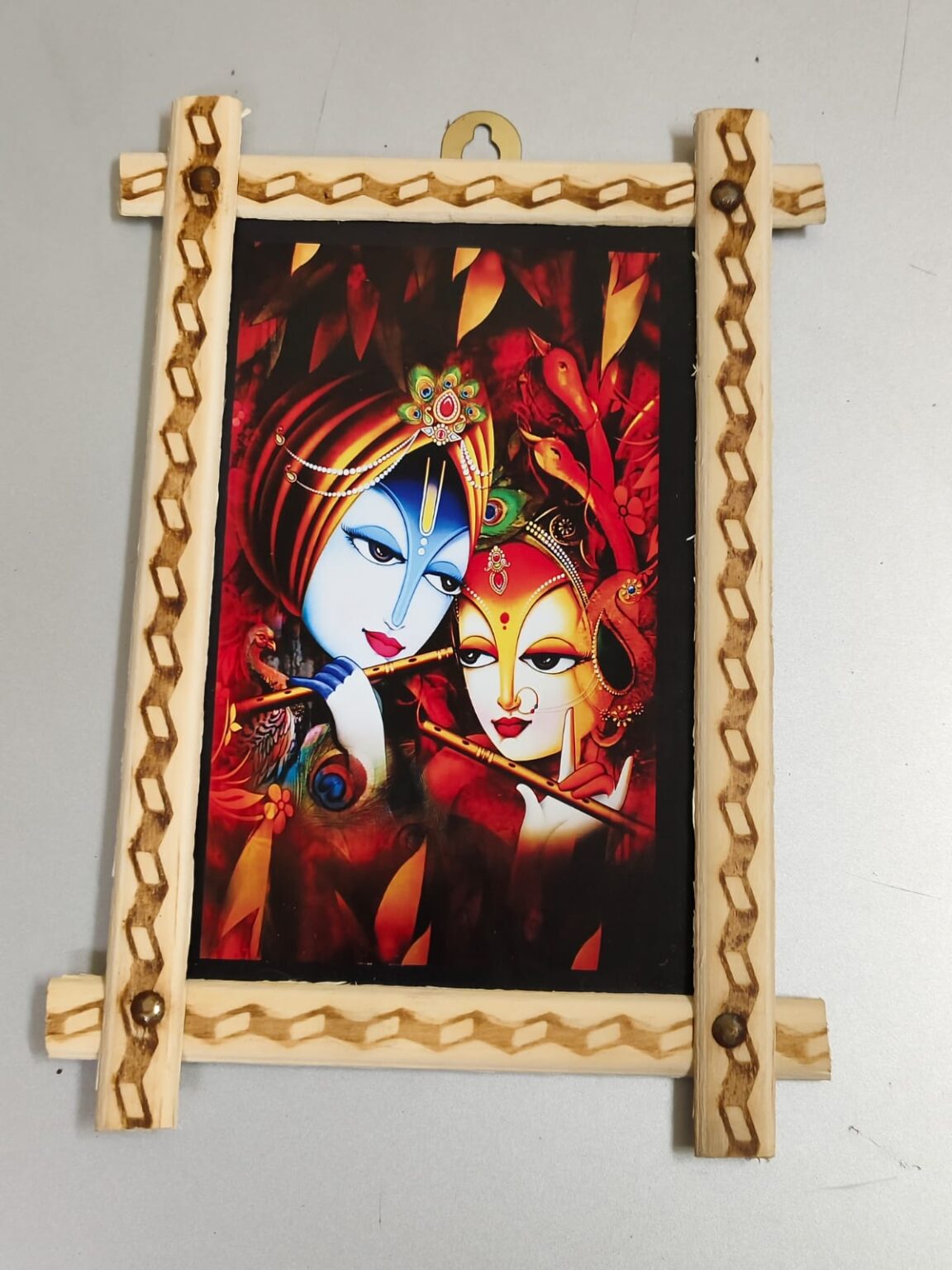 Divine Radha Krishna Abstract Wall Frame in Wooden Handcrafted Border ...