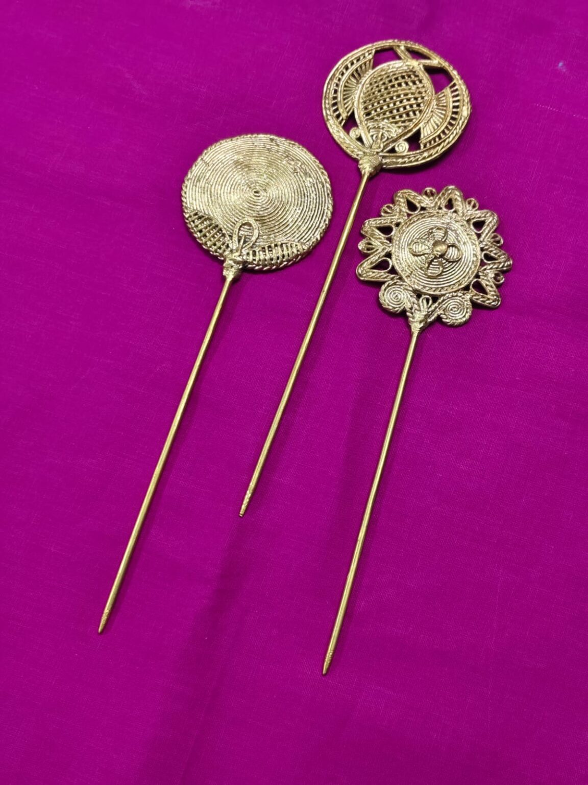 Handcrafted Dokra Brass Hair Pins – Tribal Art Collection Set of 3 ...