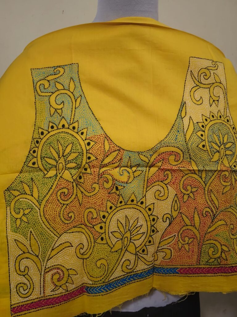 Yellow Cotton Blouse Material with Intricate Multicolor Thread ...