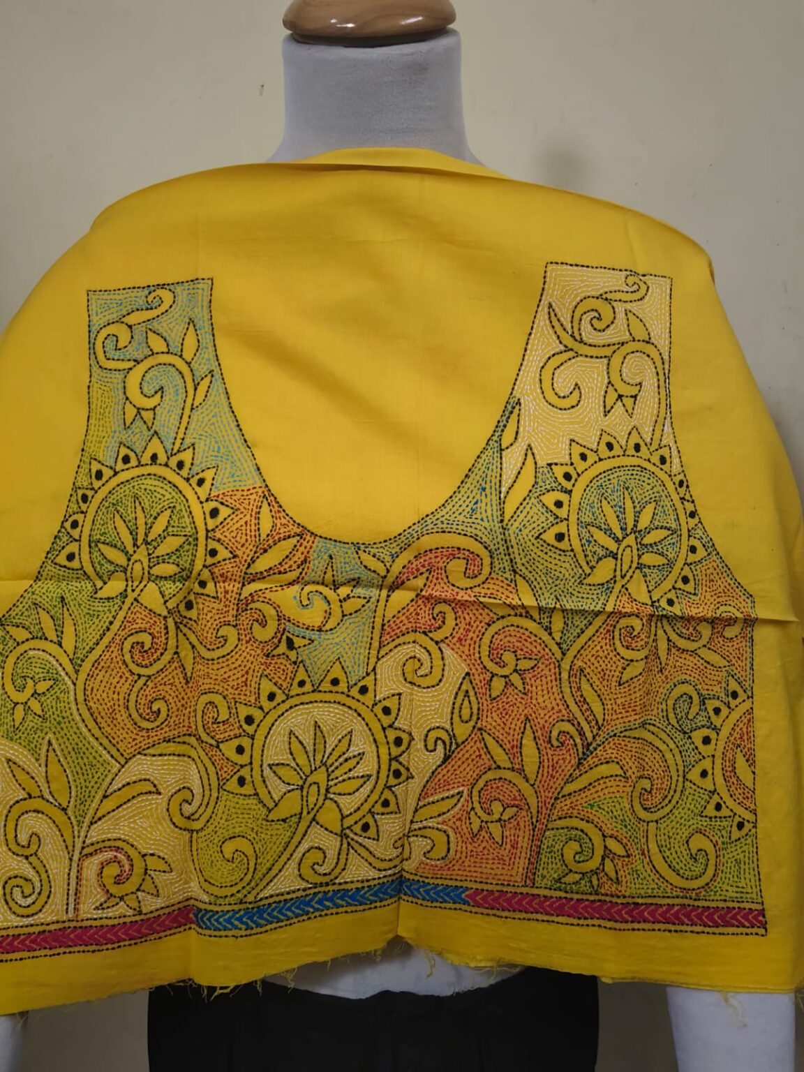 Yellow Cotton Blouse Material with Intricate Multicolor Thread ...
