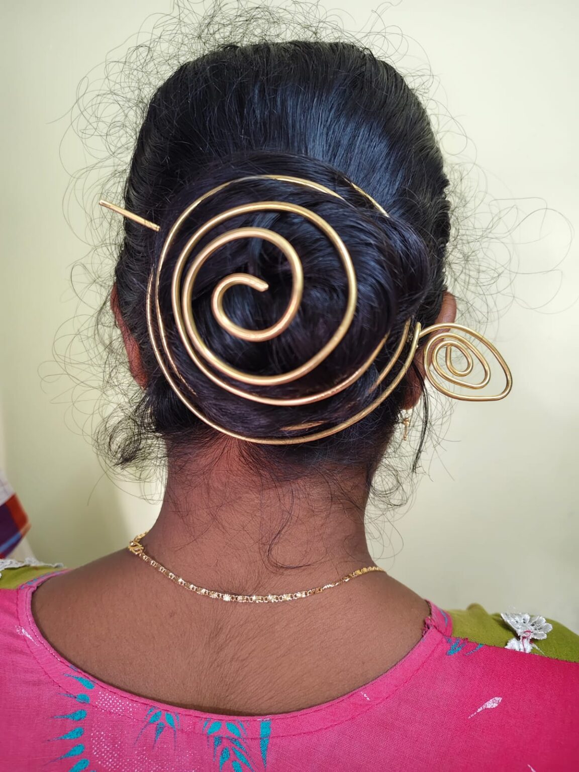 Handcrafted Spiral Brass Hair Bun Cage | Minimalist Hair Jewelry - Rahulda