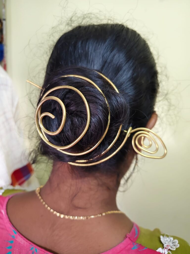 Handcrafted Spiral Brass Hair Bun Cage | Minimalist Hair Jewelry - Rahulda