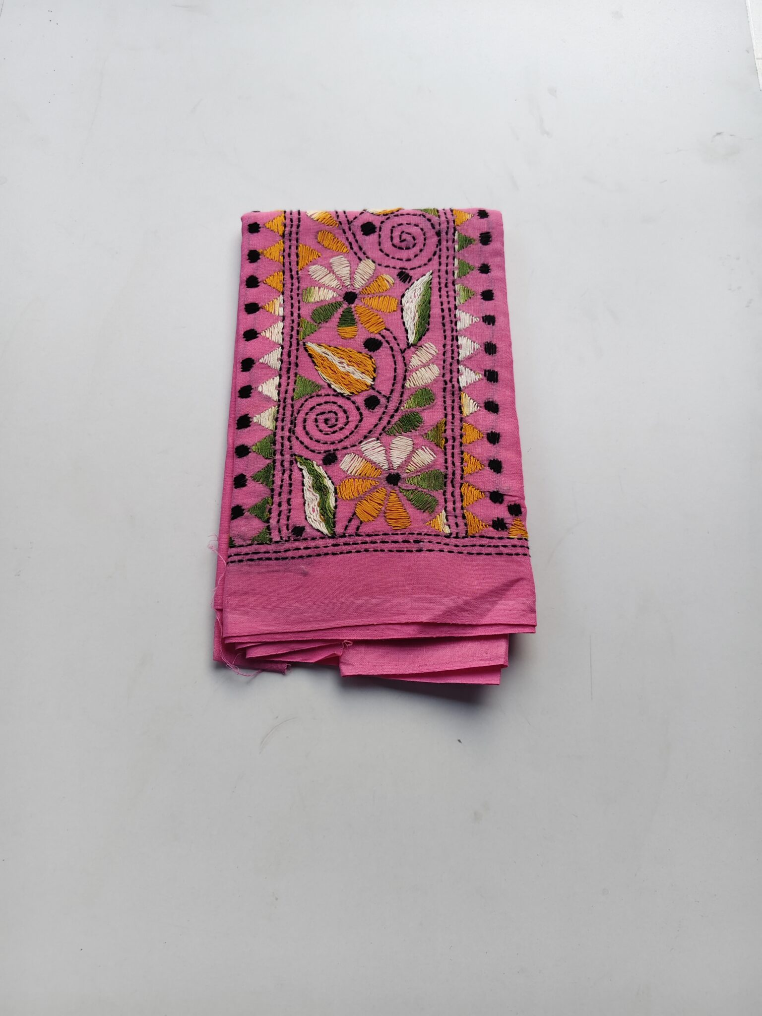 Pink Cotton Hand Work Blouse Piece – flower design - Rahulda