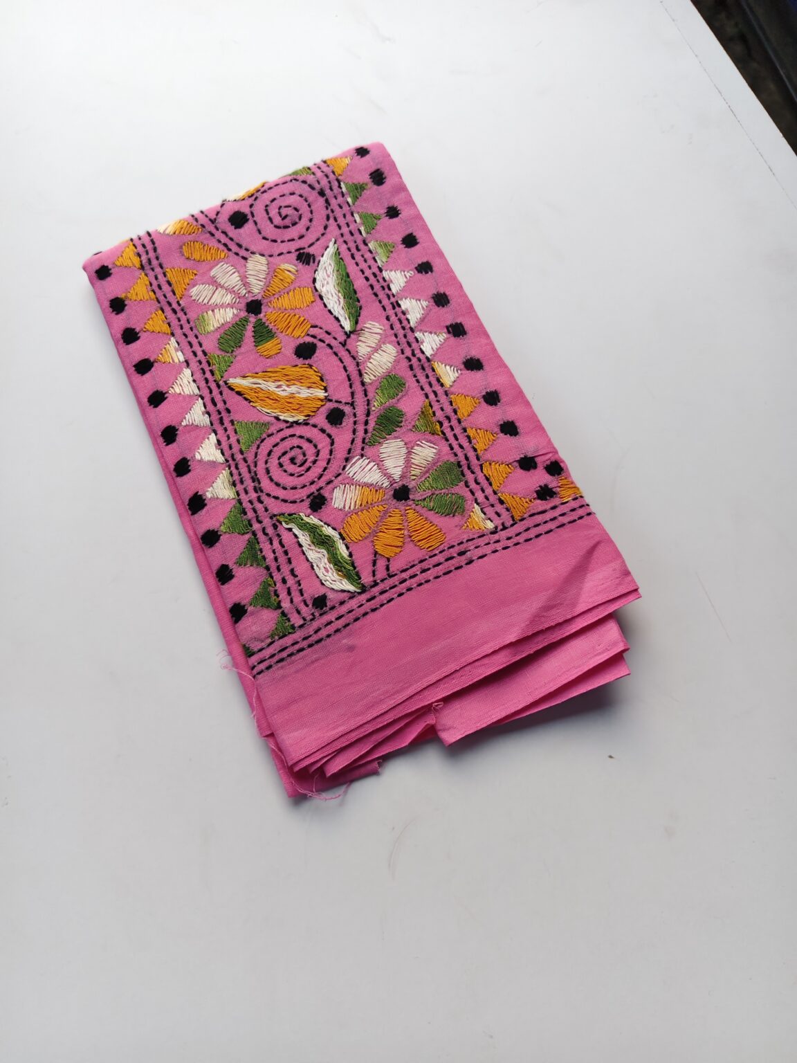 Pink Cotton Hand Work Blouse Piece – flower design - Rahulda