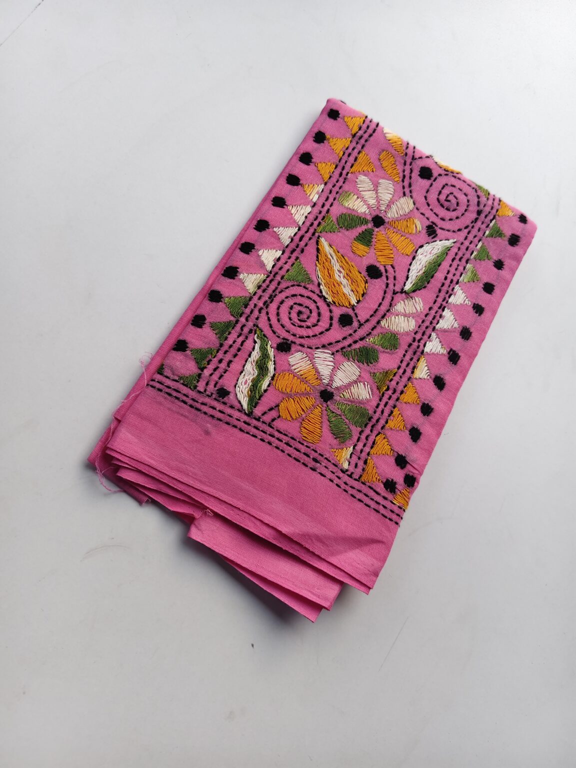 Pink Cotton Hand Work Blouse Piece – flower design - Rahulda