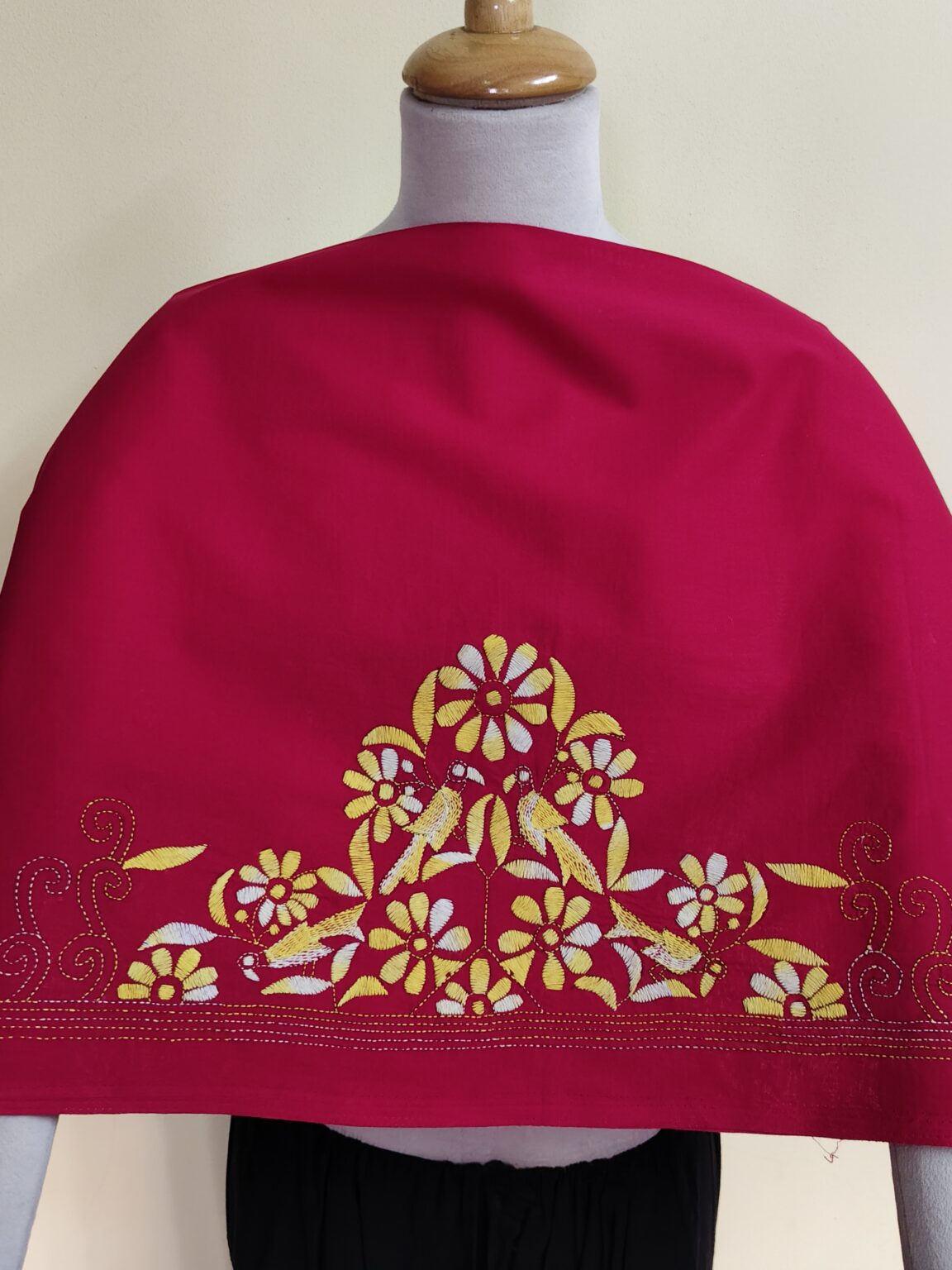 Red Premium Cotton Kantha Stitch Blouse Material - Rahulda