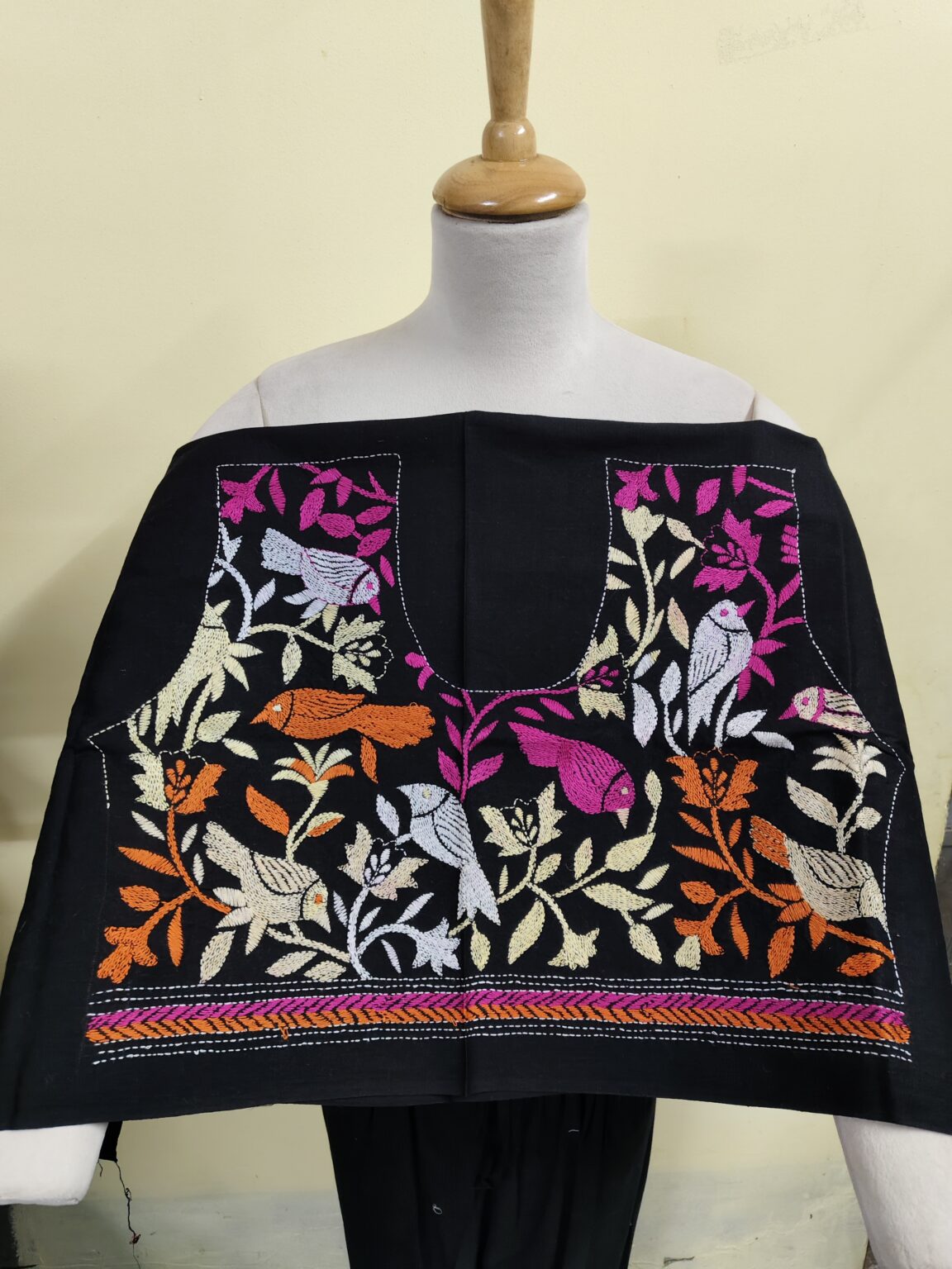 Premium Cotton Kantha Blouse Piece – Multicolour Bird & Floral Hand ...