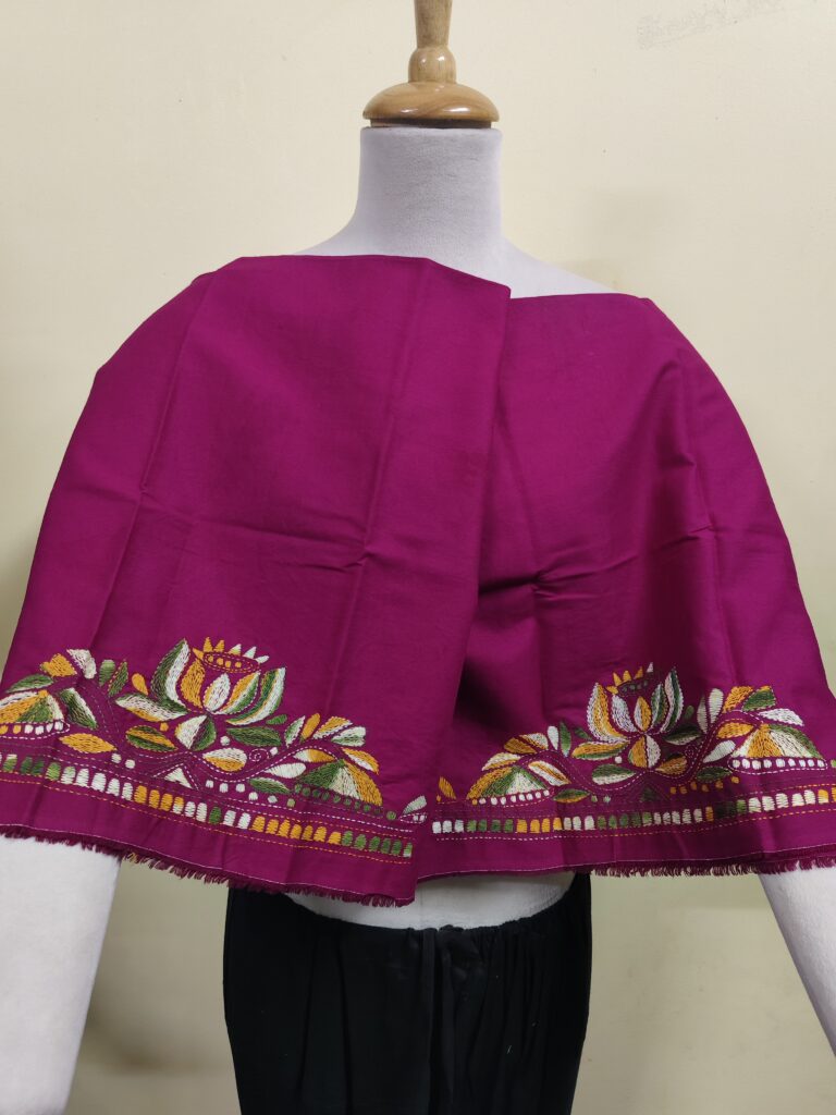 Purple Cotton Kantha Stitch Blouse Material – Hand Embroidered Lotus ...