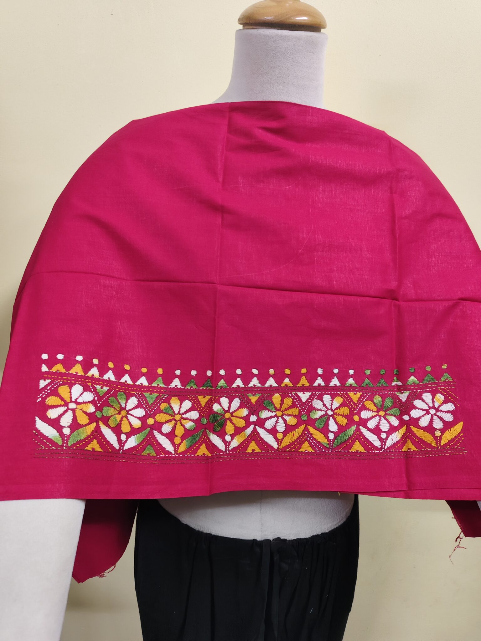 Red Cotton Kantha Stitch Blouse Material – Hand Embroidered - Rahulda
