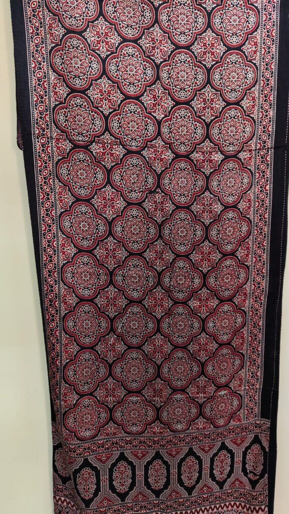 Ajrakh Handblock Printed Mashru Modal Silk Stole – Black & Deep Maroon ...